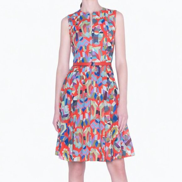 Akris | Dresses | Akris Indian Summer Print Midi Dress Pleated Belted ...